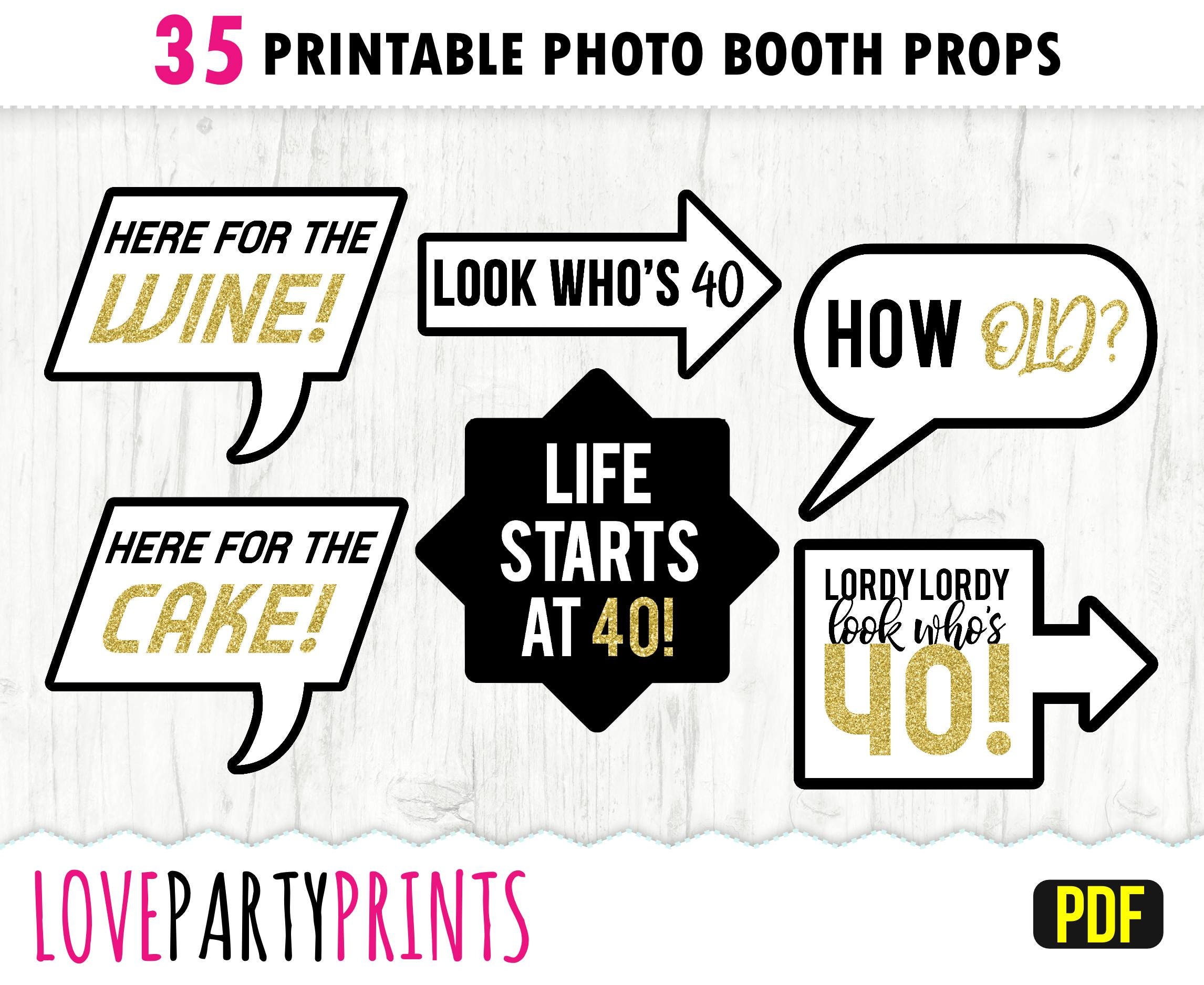40th Birthday Printable Photo Booth Props + Sign - 40 Years - Party ...