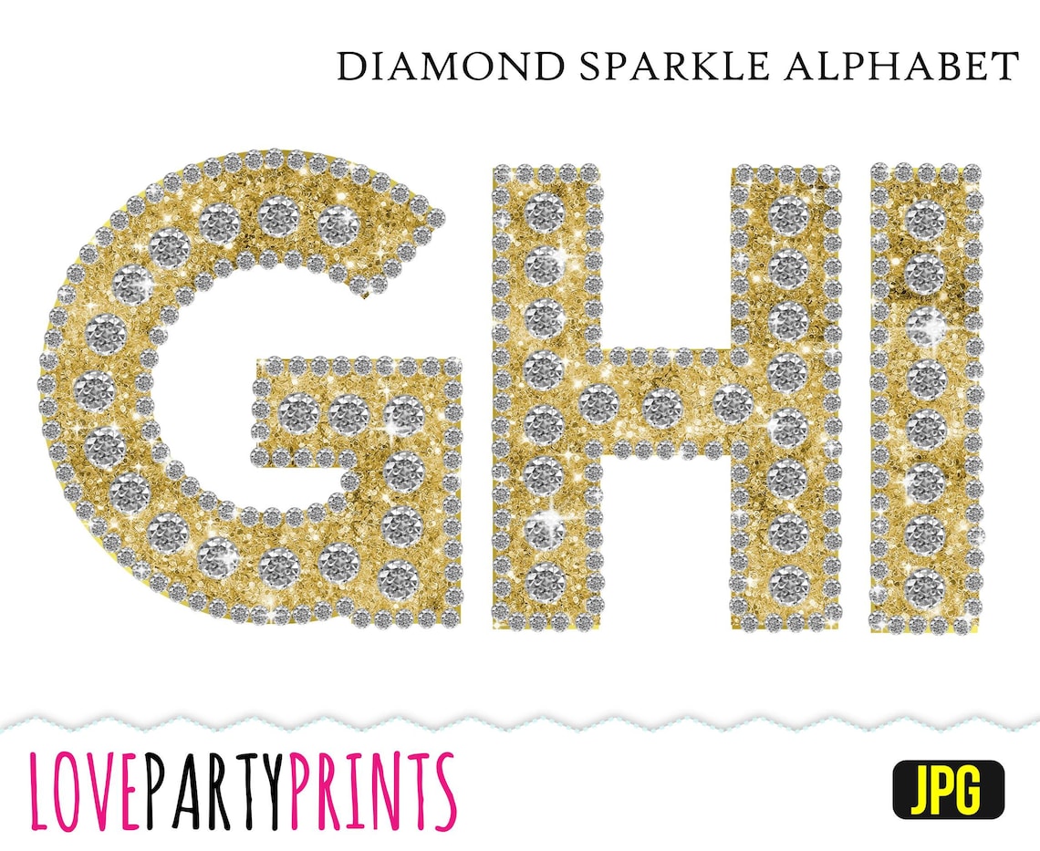 Gold and Diamond Sparkle Font JPG Files, Diamond Letters Clipart ...