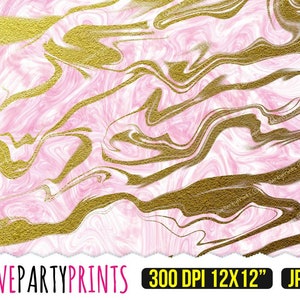 Pink and Gold Marble Digital Paper, 12x12" JPG 300dpi, Pink and Gold ...
