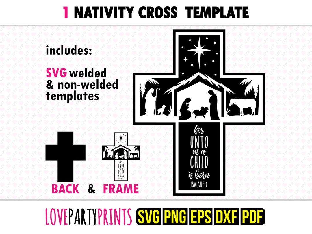 Nativity Cross SVG, Dxf, Png, Pdf, Eps, Child is Born, Laser Cross Cut ...