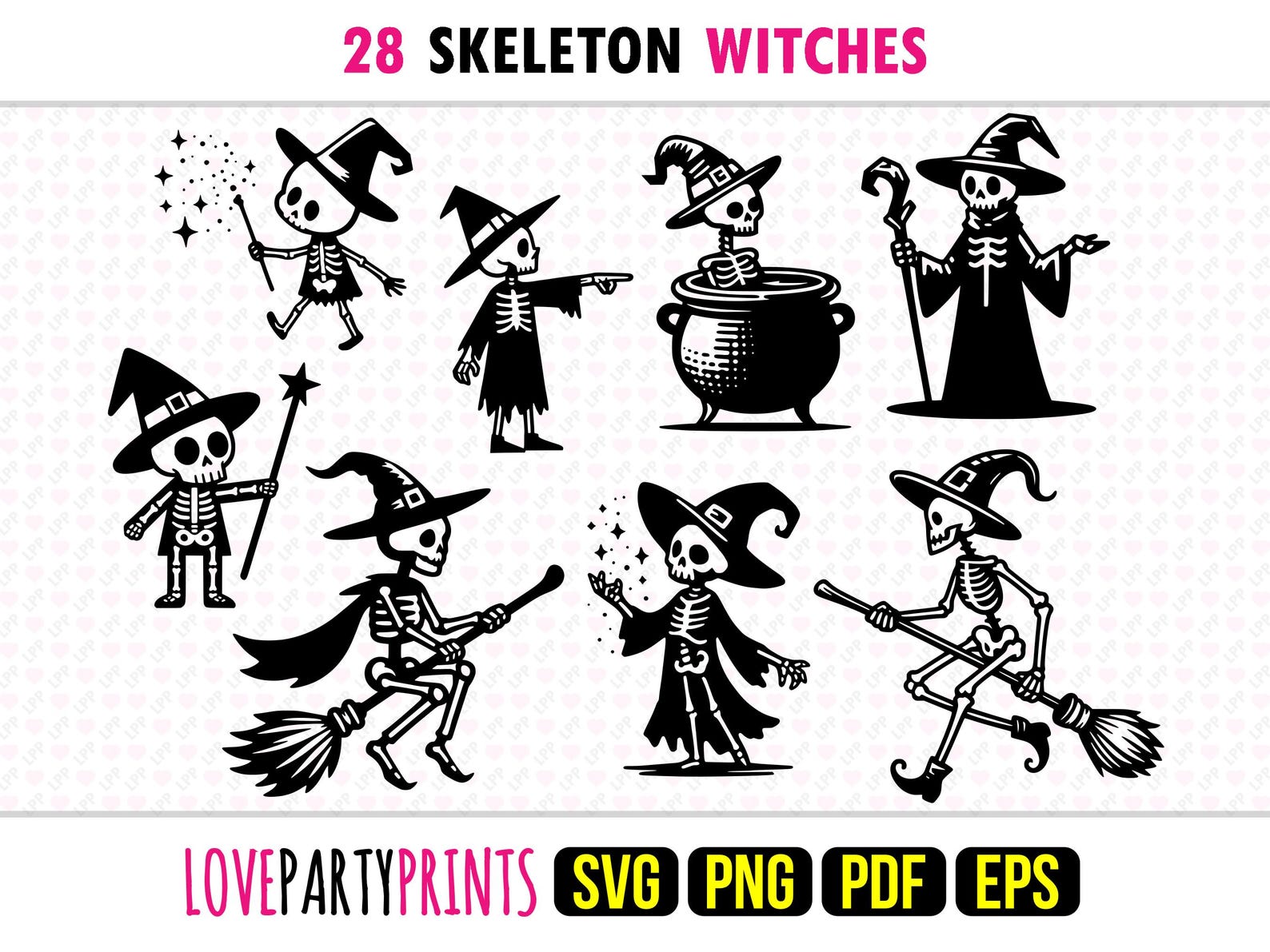 Witch Skeleton SVG Bundle, EPS, PNG, Pdf, Cute Halloween Witches, Funny ...