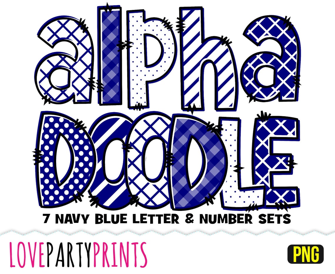 Navy Blue Letters Numbers Doodle Bundle Uppercase & - Etsy