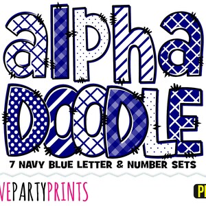 Navy Blue Letters Numbers Doodle Bundle Uppercase & - Etsy