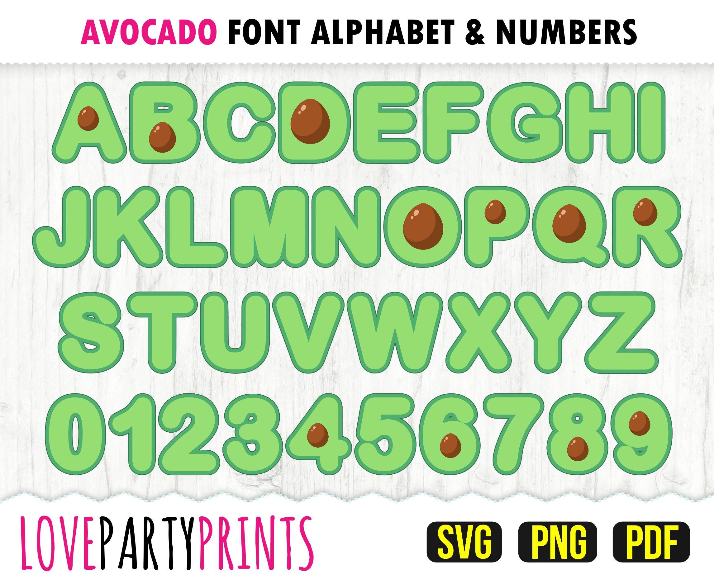 AVOCADO FONT SVG Png Pdf Clipart Font Avocado Alphabet - Etsy