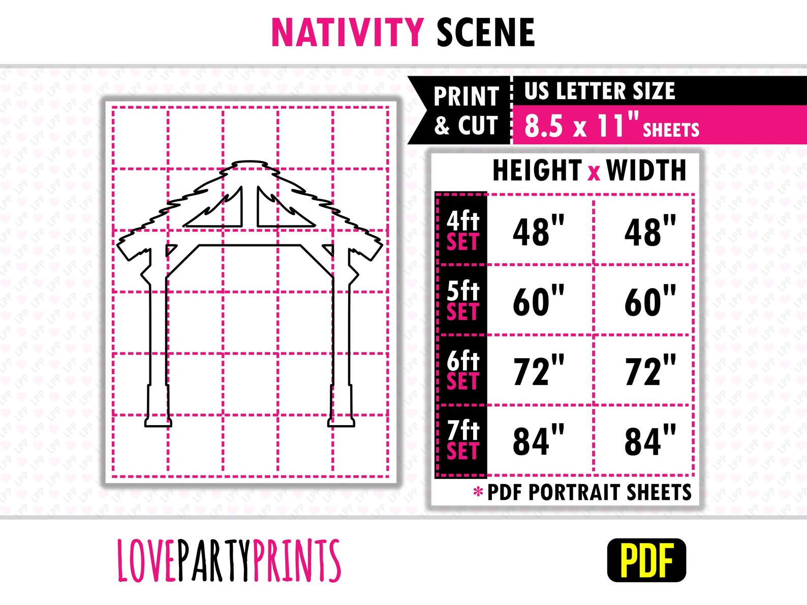 Nativity Scene Template PDF Letter Size Outdoor Manger Silhouette Mary ...