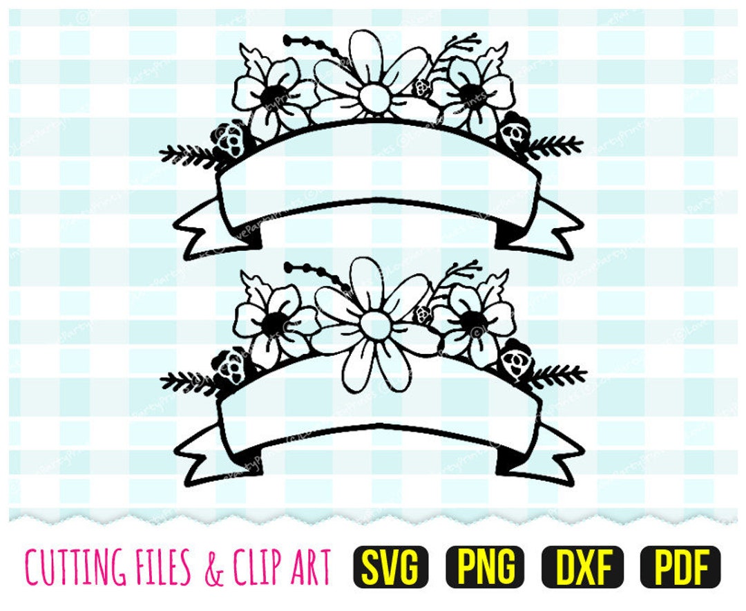 Ribbon Floral Banner Svg, DXF, PNG, PDF, Flowers Svg, Wedding Svg ...