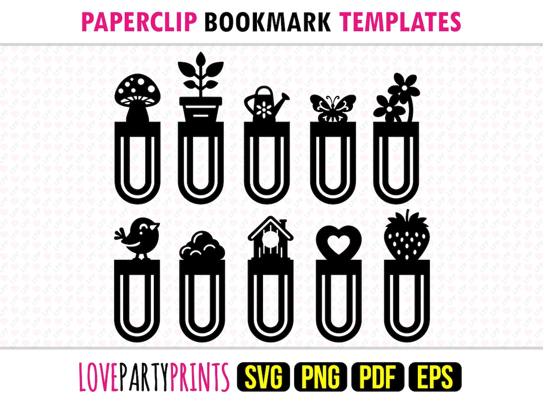 Paperclip Bookmark Templates SVG PNG EPS Pdf Bundle, 10 Designs, Laser ...