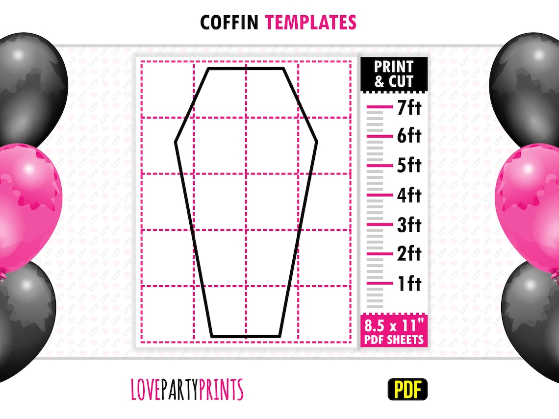 Coffin Template PDF, 1ft-7ft Trace & Cut Templates, Life Size Halloween ...