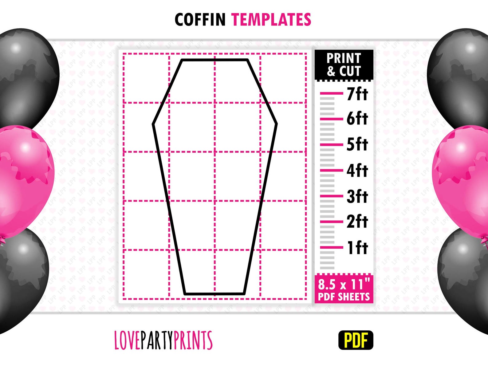 Coffin Template PDF, 1ft-7ft Trace & Cut Templates, Life Size Halloween ...