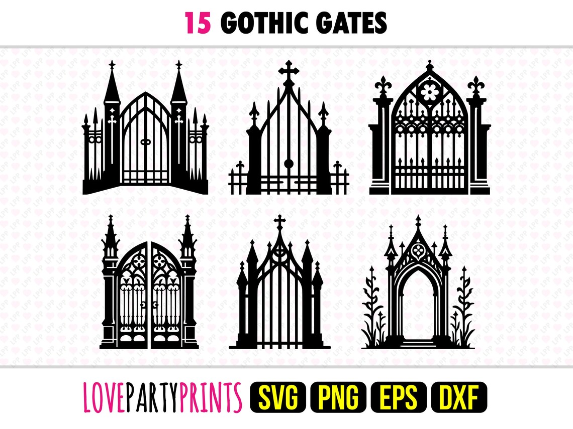 Gothic Gate SVG Bundle, PNG, EPS, Dxf, Spooky Gates, Medieval Gate ...