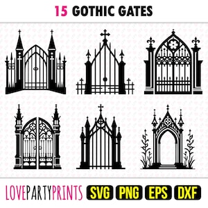 Gothic Gate SVG Bundle, PNG, EPS, Dxf, Spooky Gates, Medieval Gate ...