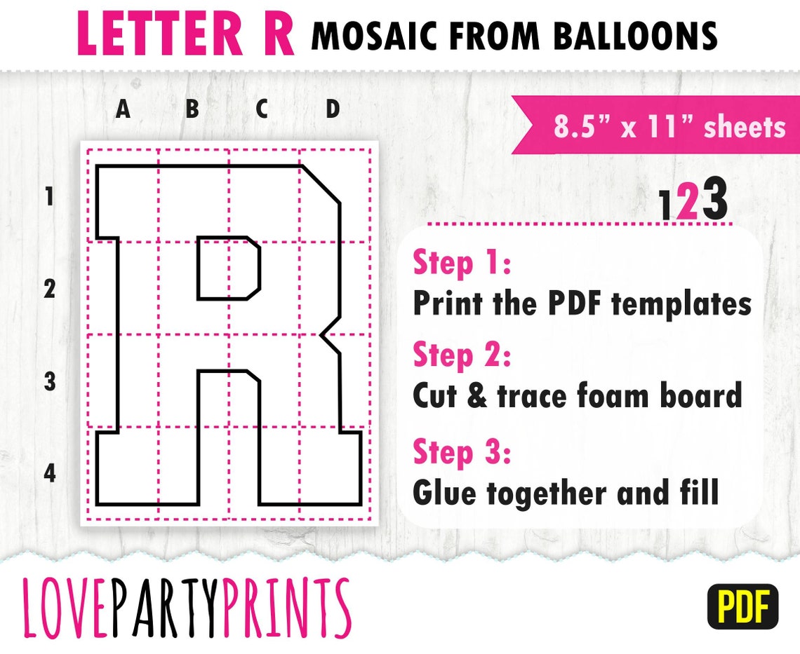 Square Letter R Mosaic From Balloons Mosaic Template 1ft - Etsy