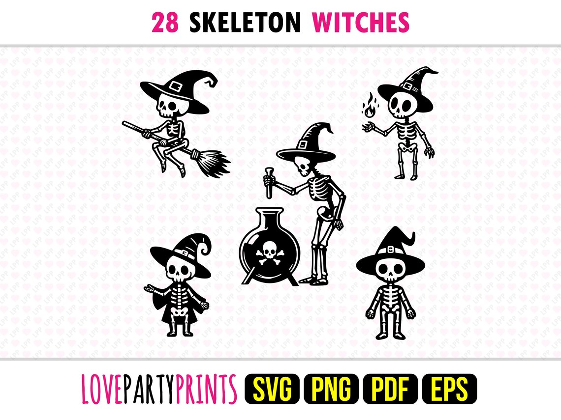 Witch Skeleton SVG Bundle, EPS, PNG, Pdf, Cute Halloween Witches, Funny ...