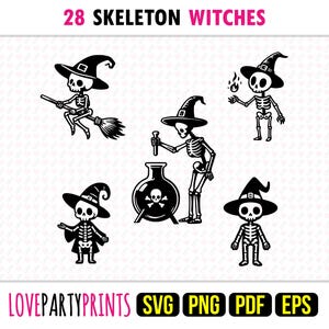 Witch Skeleton SVG Bundle, EPS, PNG, Pdf, Cute Halloween Witches, Funny ...