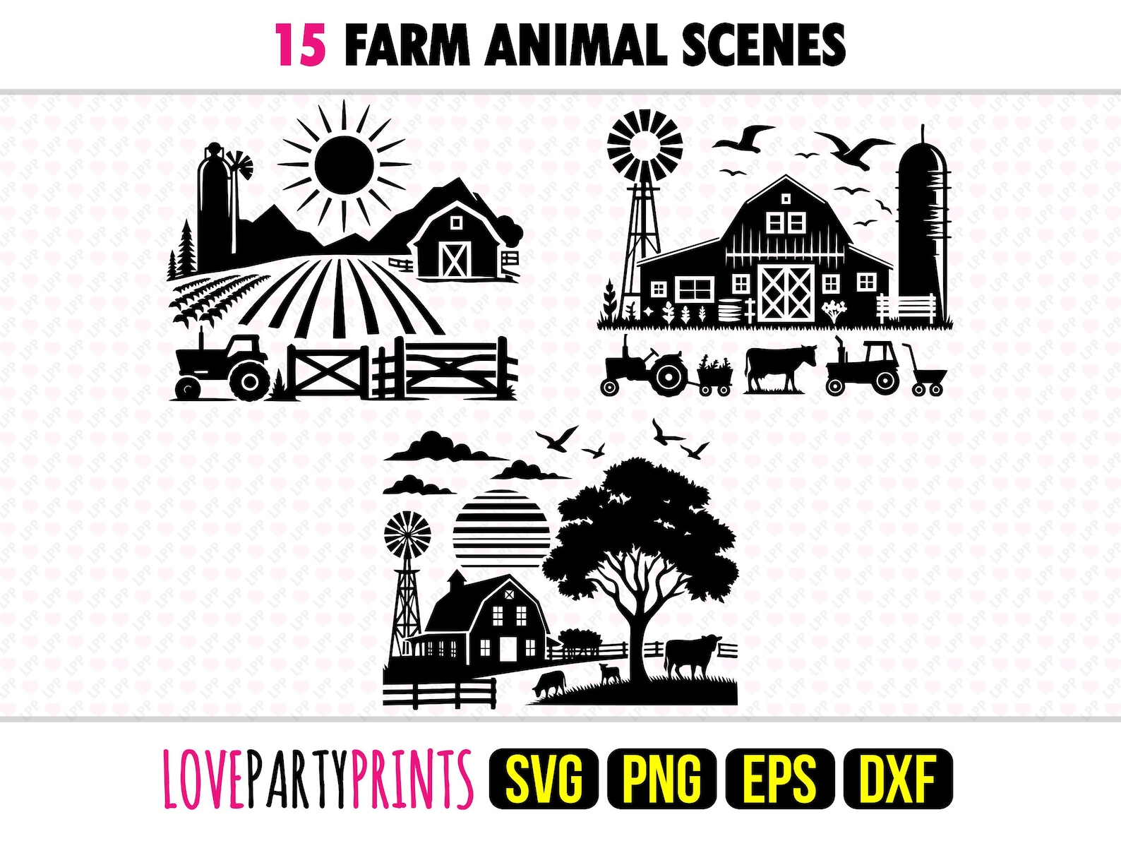 Farm Animal Scene SVG Bundle, PNG, EPS, Dxf, Farming Scenes, Cow ...
