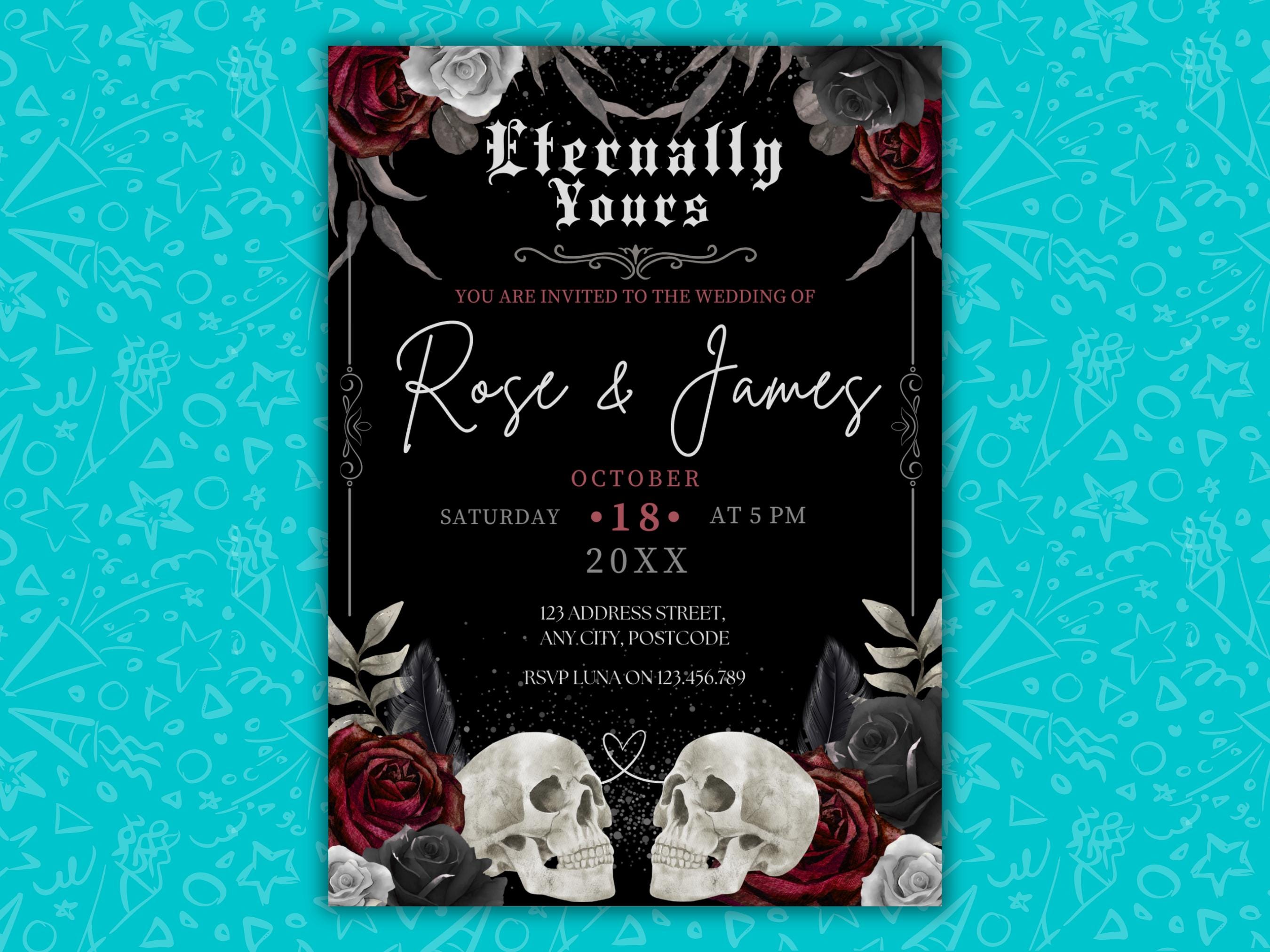 Editable Goth Wedding Invitation, Canva Text Template, 5x7 Inch and ...