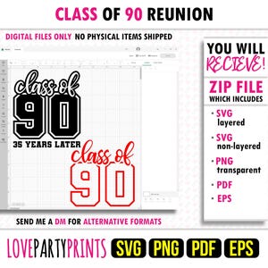 Reunion Class 90 SVG Png Pdf Eps, Class of 1990, 90s Graduate Senior ...