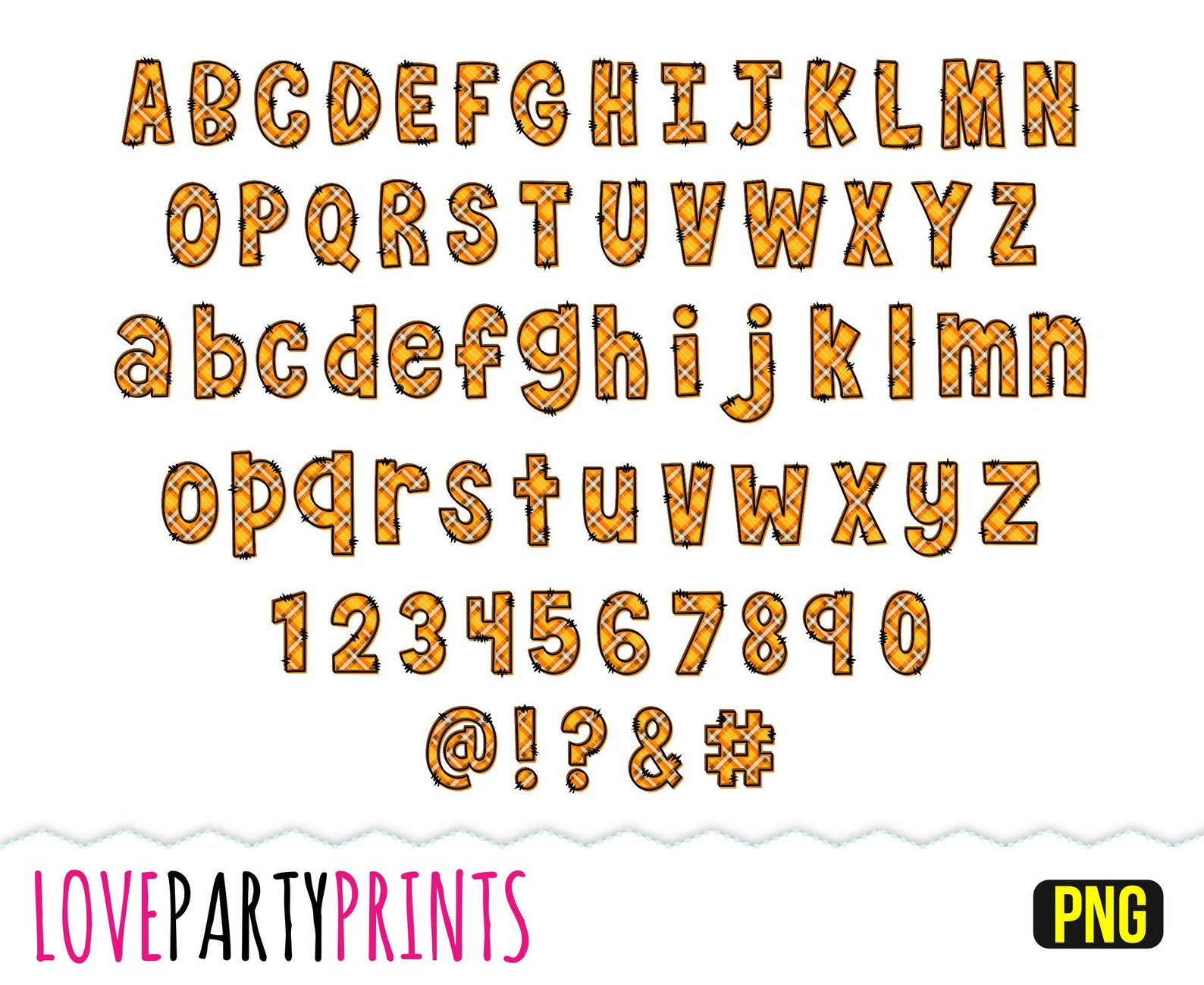 Fall Plaid Doodle Letters Numbers PNG Font Uppercase & - Etsy