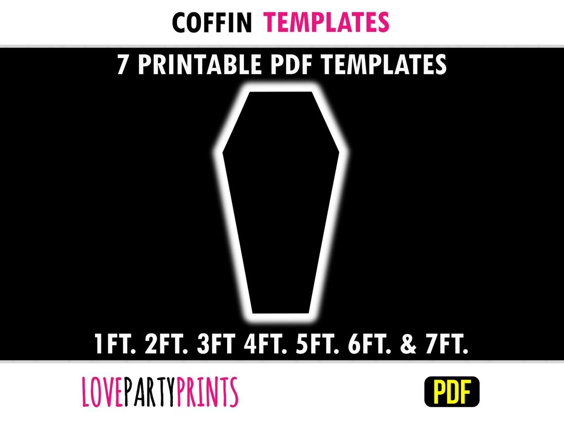 Coffin Template PDF, 1ft-7ft Trace & Cut Templates, Life Size Halloween ...