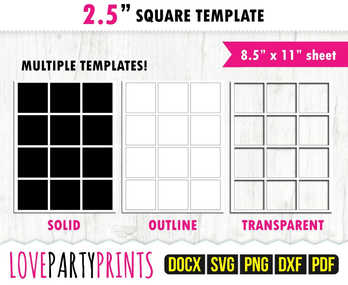 2.5 Inch Square Template SVG PDF Png Dxf Blank Square - Etsy UK
