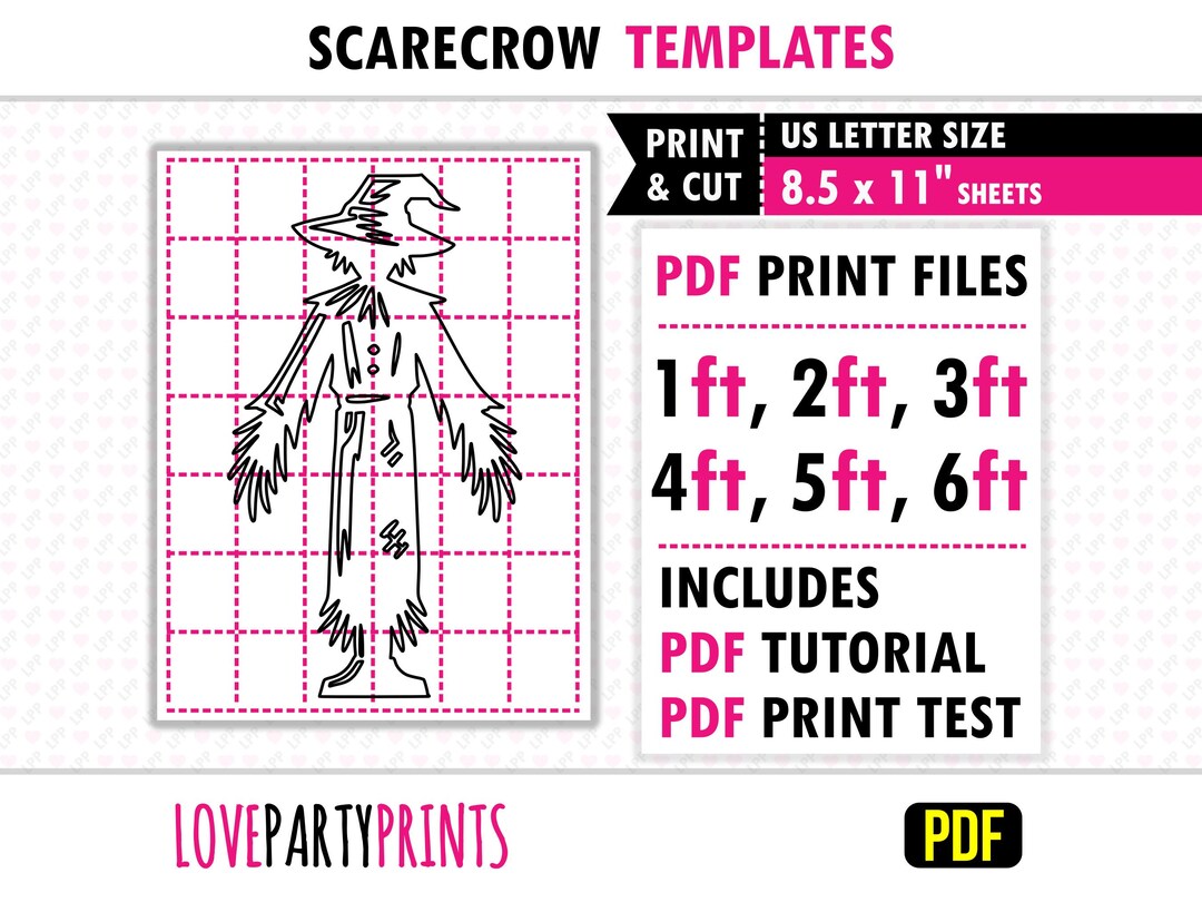 Scarecrow Silhouette Stencil PDF, Trace & Cut Templates, Life Size ...