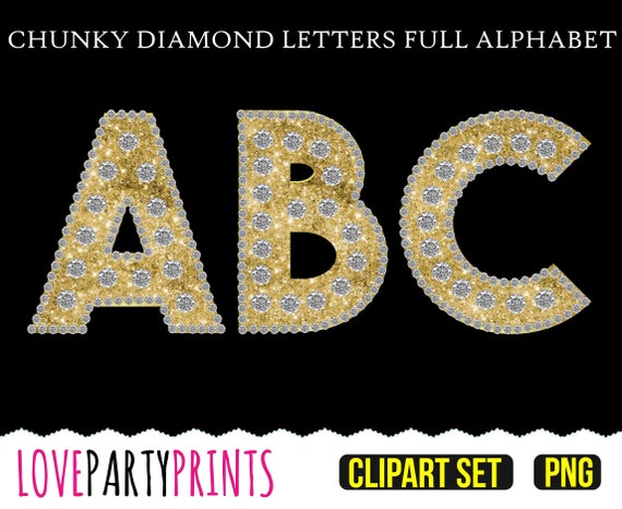 DIAMOND GOLD Letters PNG Files Diamond Letters Clipart Gem - Etsy