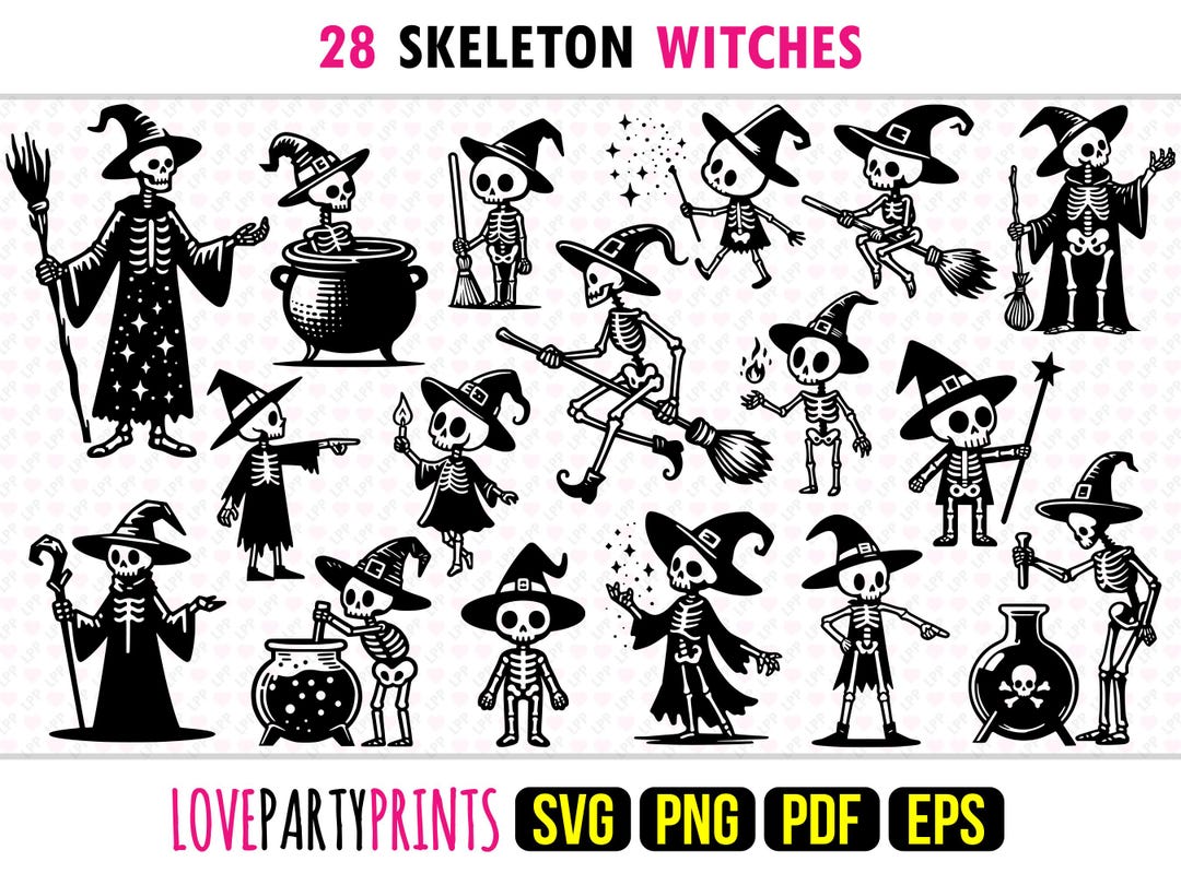 Witch Skeleton SVG Bundle, EPS, PNG, Pdf, Cute Halloween Witches, Funny ...