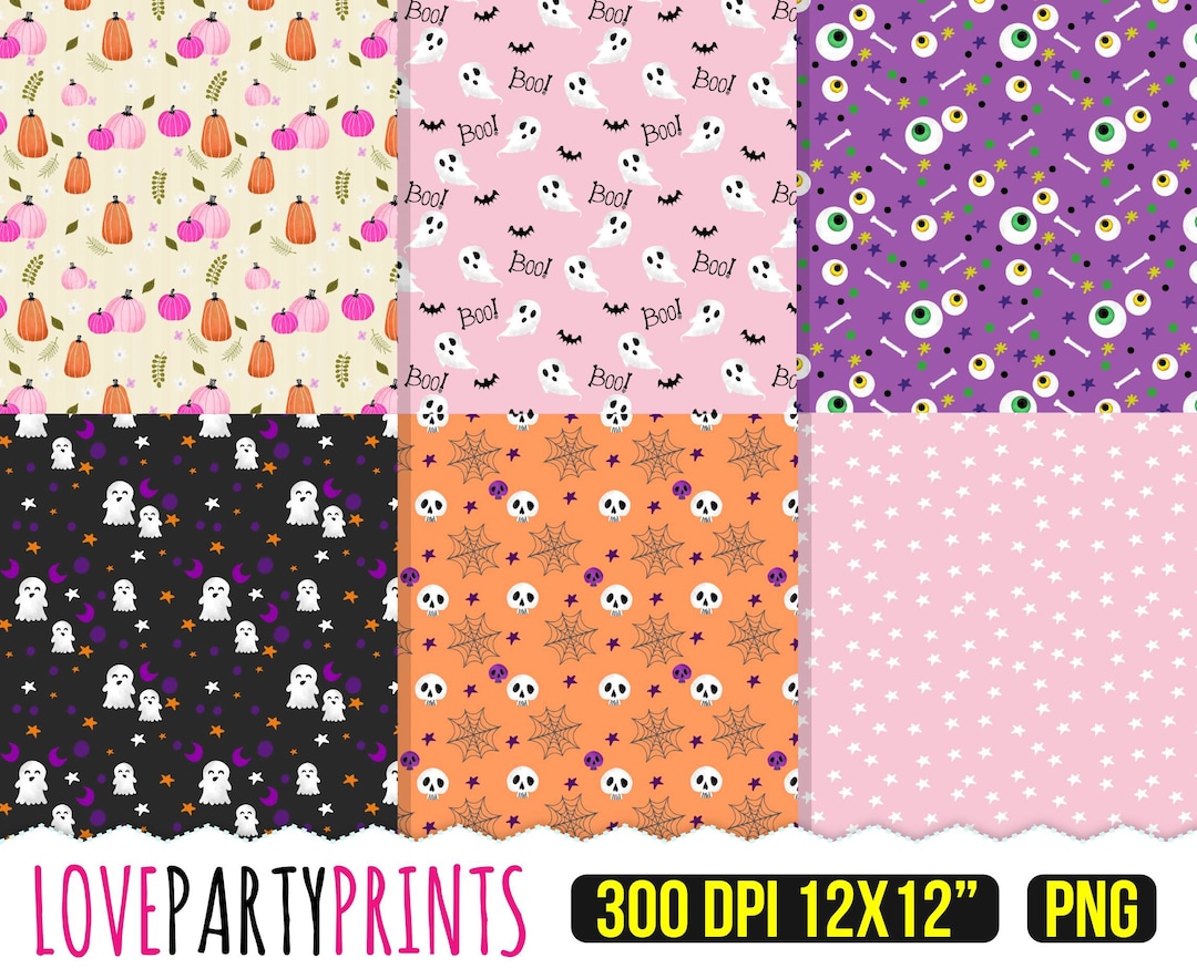 Cute Halloween Digital Paper, PNG 12x12" 300dpi, Cute Halloween Digital ...