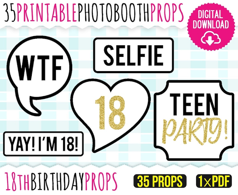 18th Birthday Printable Photo Booth Props Sign Speech Etsy