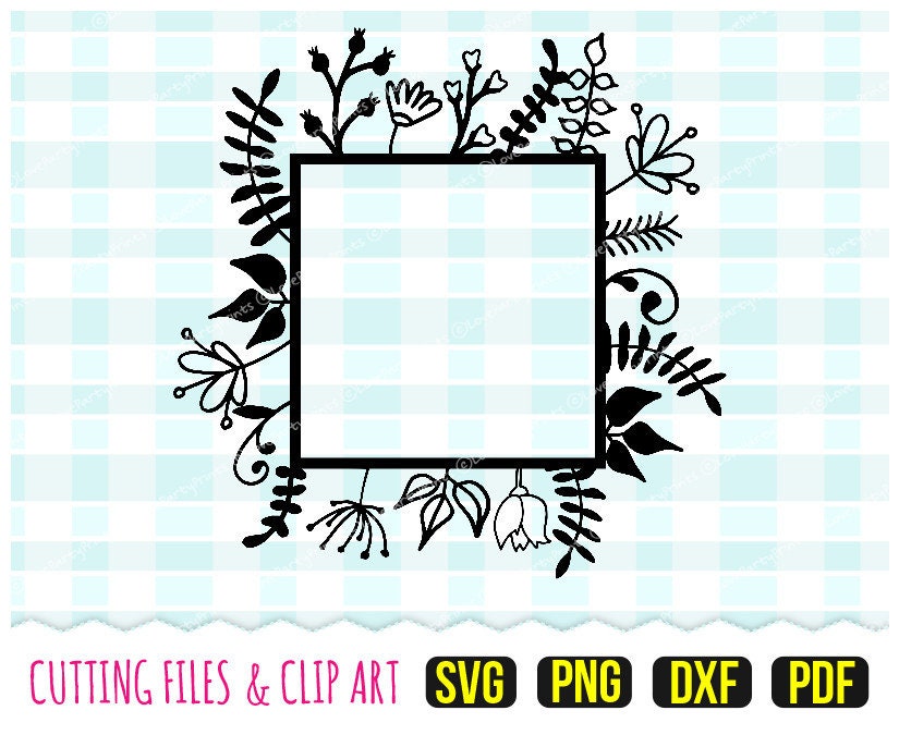 Floral Frame Svg DXF PNG PDF Square Frame Svg Wreath Svg | Etsy