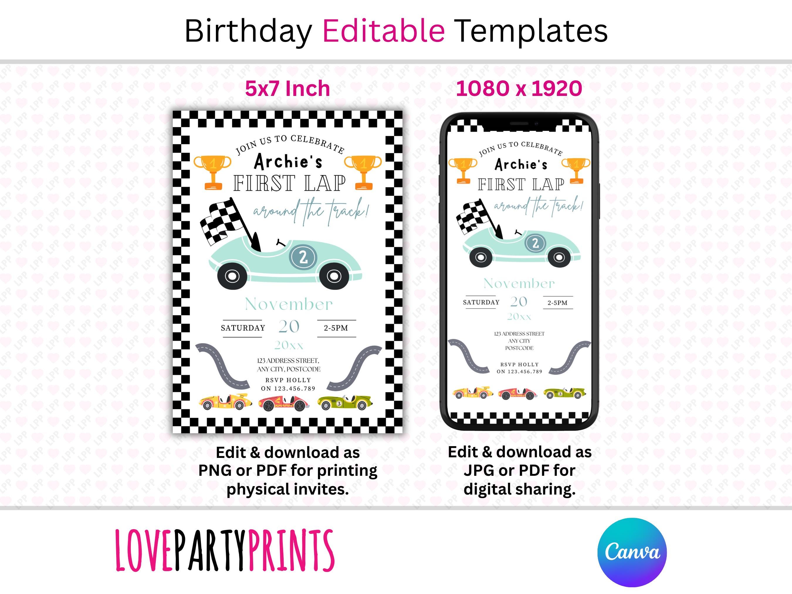 First Lap Around the Track Birthday Invitation | Race Car Party ...