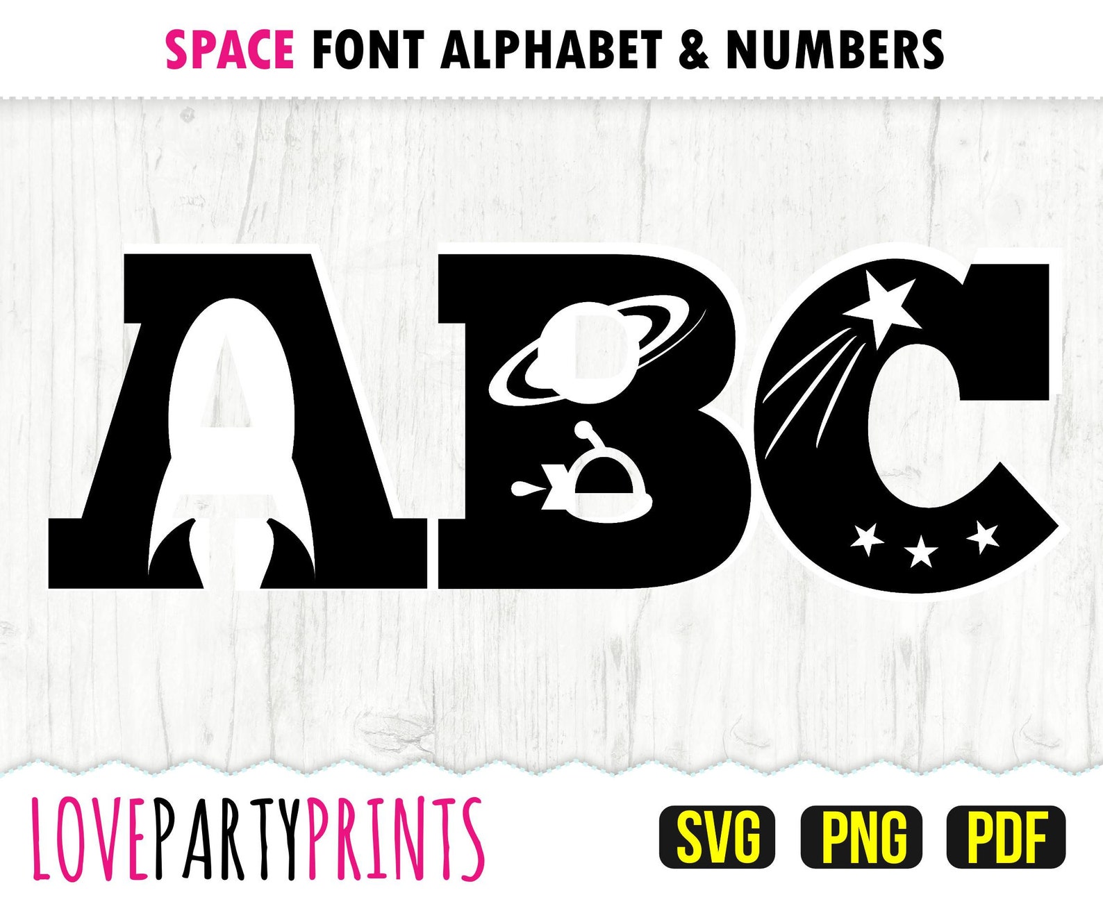 SPACE FONT SVG, Png, Pdf, Space Alphabet and Numbers Clipart, Kids ...