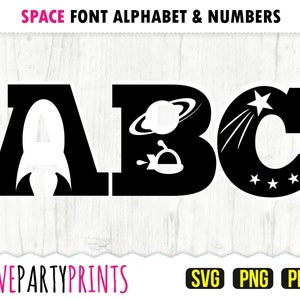 SPACE FONT SVG, Png, Pdf, Space Alphabet and Numbers Clipart, Kids ...
