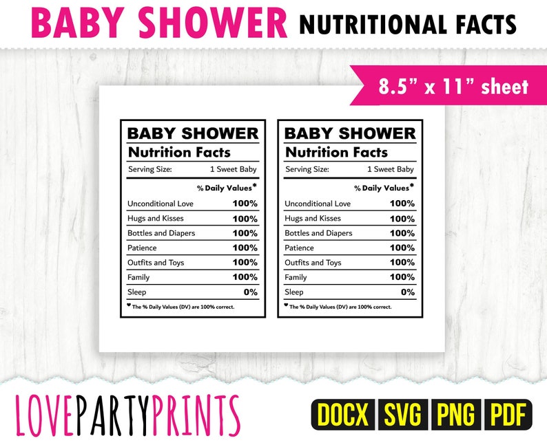 Baby Shower Nutrition Facts Label Template SVG PNG PDF - Etsy