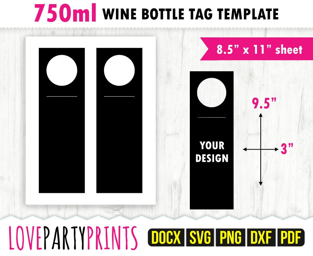 Wine Bottle Tag Template SVG, PDF, Png, Dxf, 750ml Bottle Tag Template ...