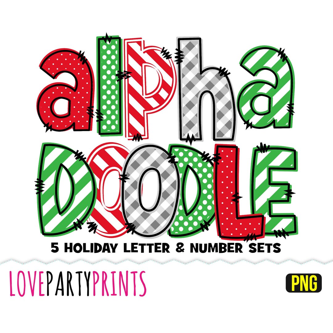 Christmas Doodle Alphabet Bundle, Uppercase & Lowercase Alphabet, Candy ...