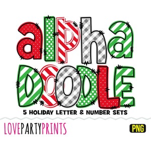 Christmas Doodle Alphabet Bundle, Uppercase & Lowercase Alphabet, Candy ...