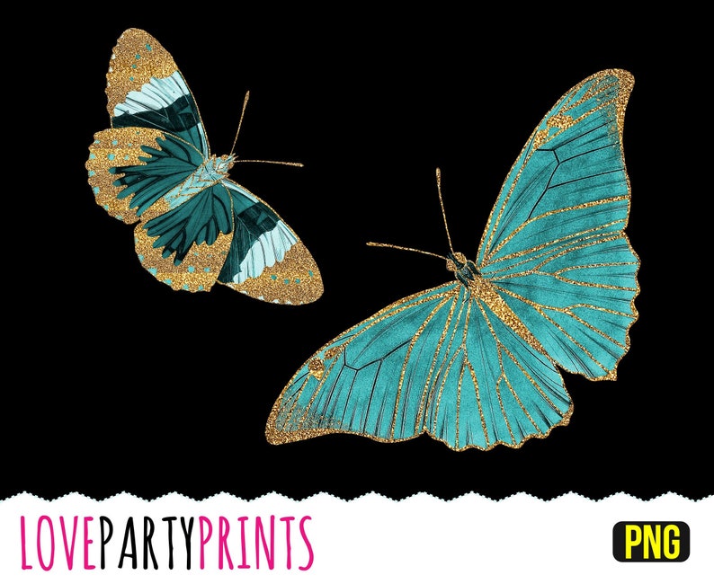 Teal Butterflies Clipart PNG Format Glitter Butterflies - Etsy