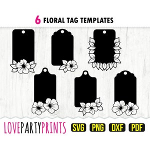 Floral Tags Svg, DXF, PNG, PDF, Tags Cut File, Gift Tag Svg, Wedding ...