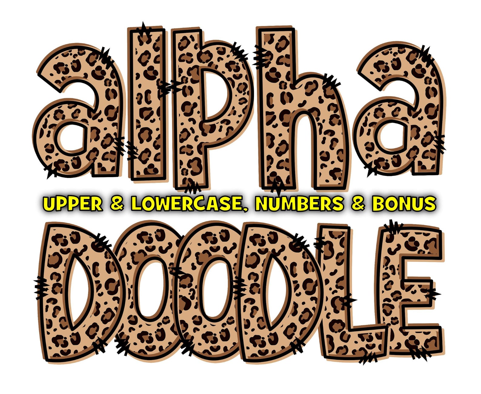 Leopard Print Alphabet Doodle PNG Font Uppercase & Lowercase - Etsy