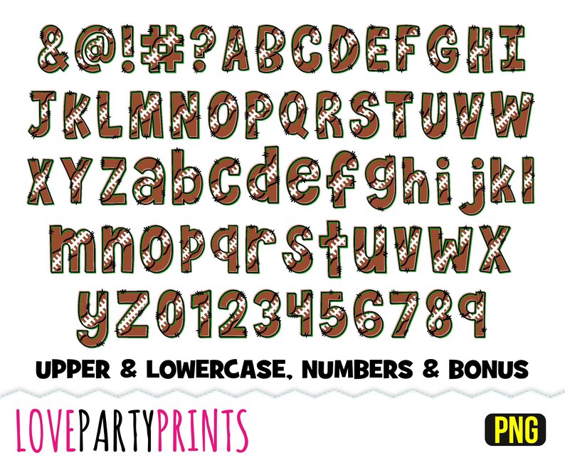 Football Alphabet Doodle PNG Font, Uppercase and Lowercase Alphabet ...