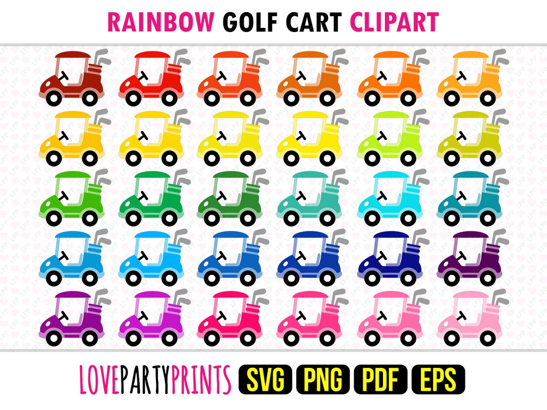 Rainbow Golf Cart Clipart SVG, PNG EPS Pdf, 30 Templates, Cute Colorful ...