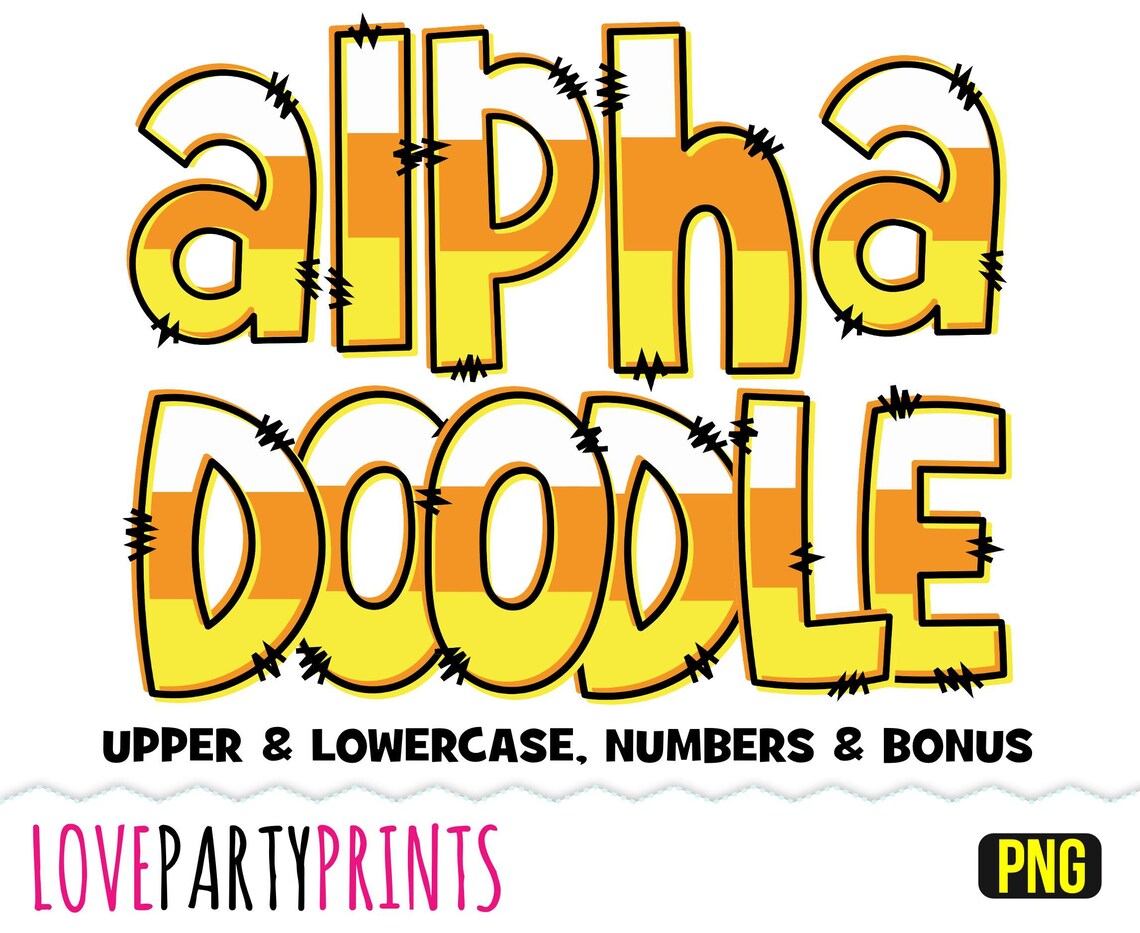 Candy Corn Alphabet Doodle PNG Font Uppercase and Lowercase - Etsy