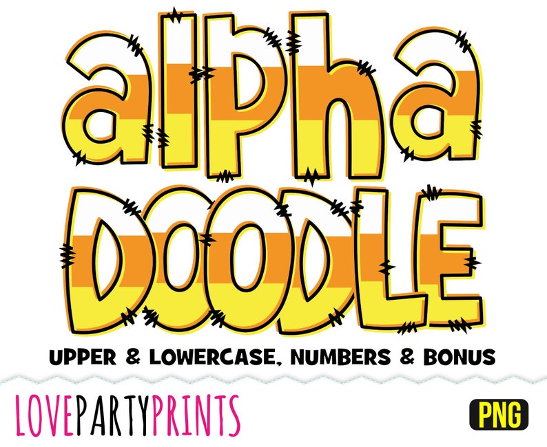 Candy Corn Alphabet Doodle PNG Font Uppercase and Lowercase - Etsy