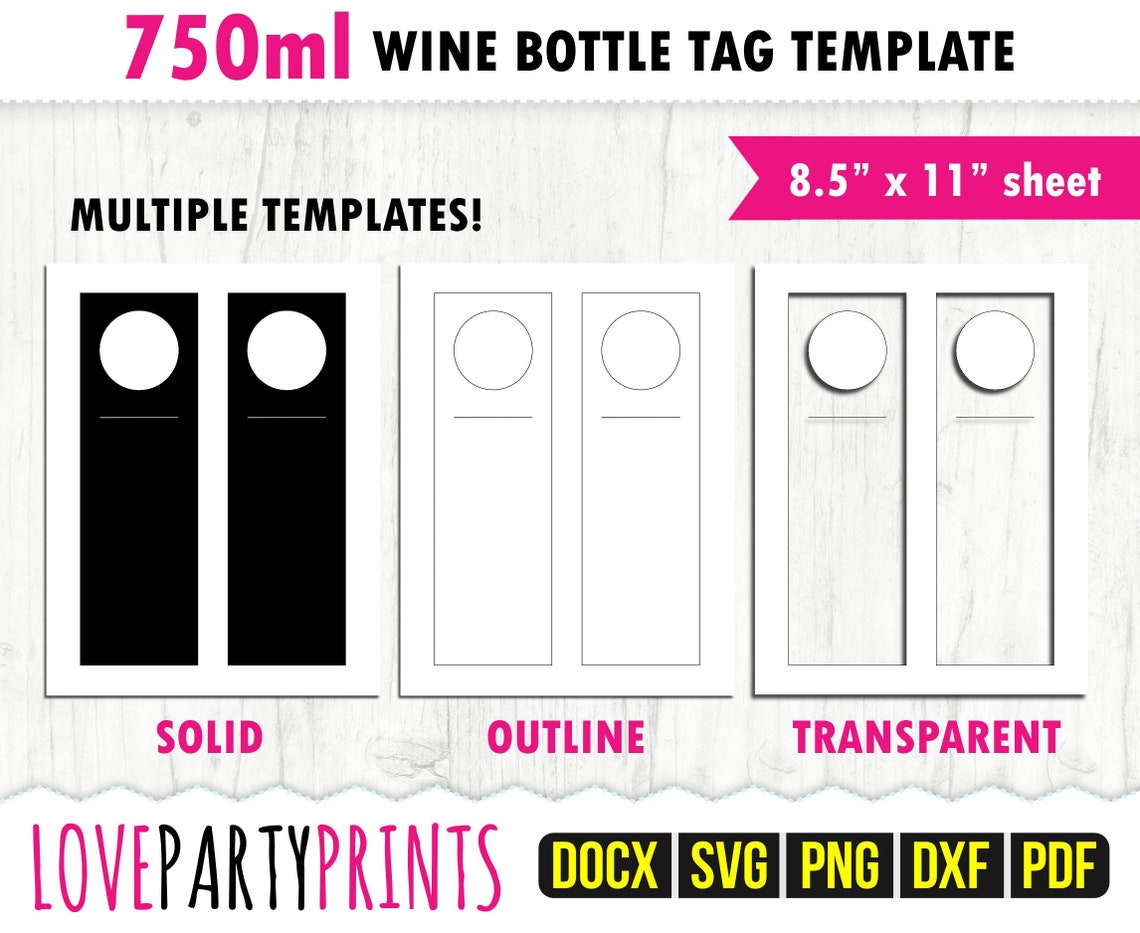 Wine Bottle Tag Template SVG PDF Png Dxf 750ml Bottle Tag - Etsy UK