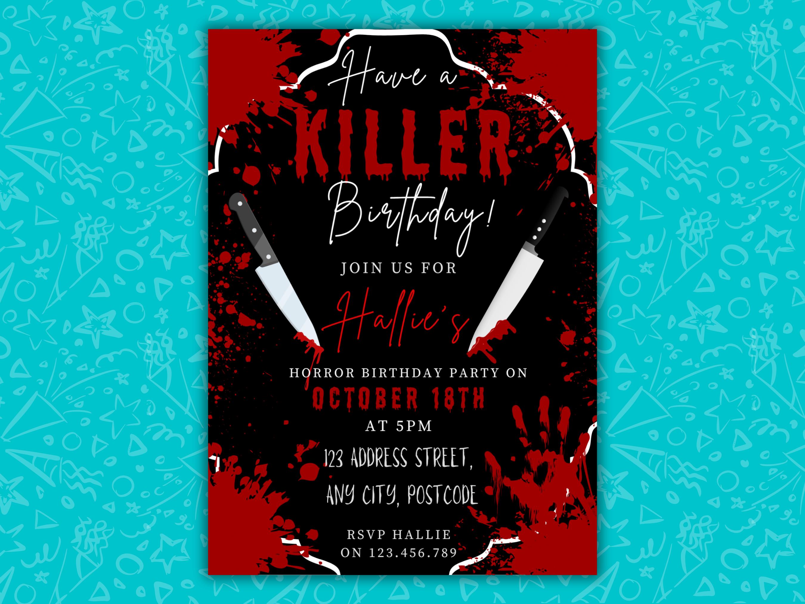 Have A Killer Birthday Invitation, Canva Text Template, 5x7 Inch ...