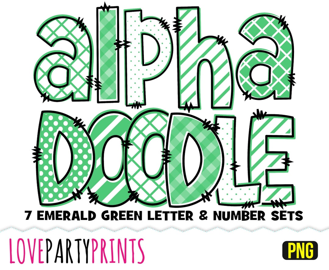 Emerald Green Letters Numbers Doodle Bundle Uppercase & - Etsy