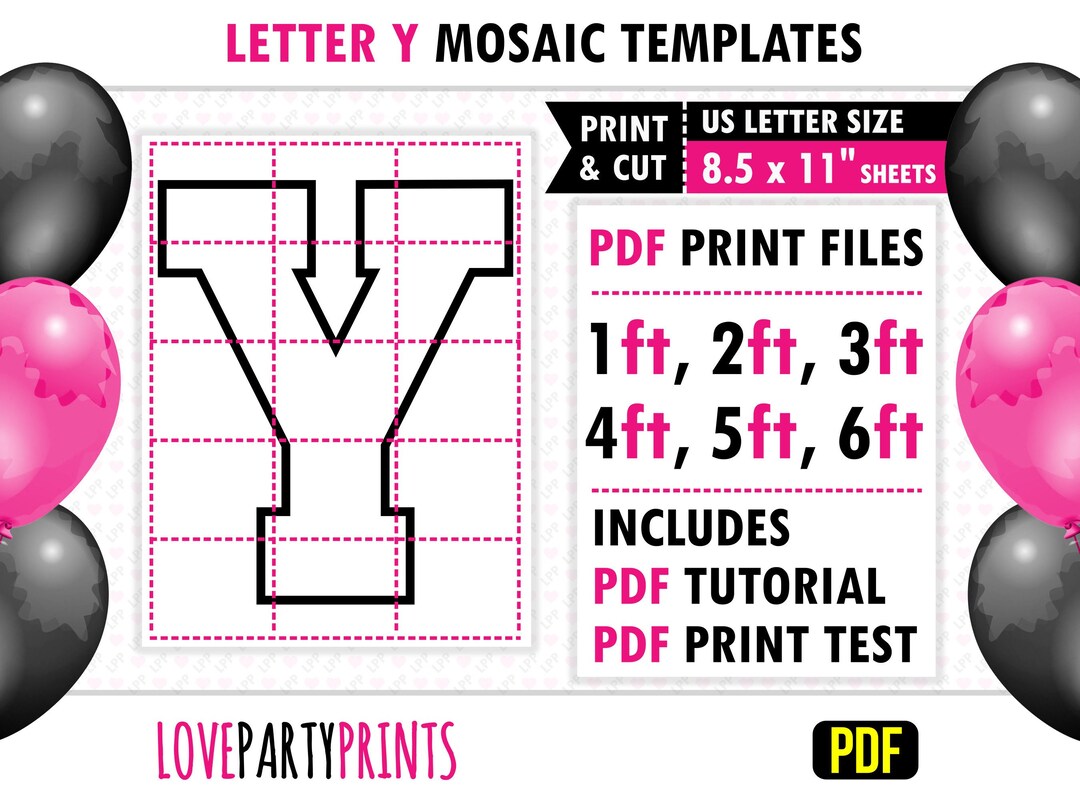 Square Letter Y, Mosaic From Balloons, Mosaic Template, 1ft, 2ft, 3ft ...