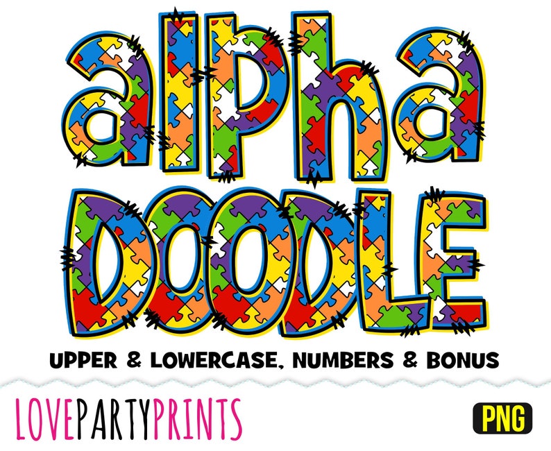 Autism Alphabet Doodle PNG Font Uppercase and Lowercase - Etsy