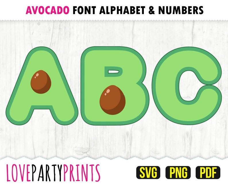 AVOCADO FONT SVG, Png, Pdf, Clipart Font, Avocado Alphabet, Avocado ...